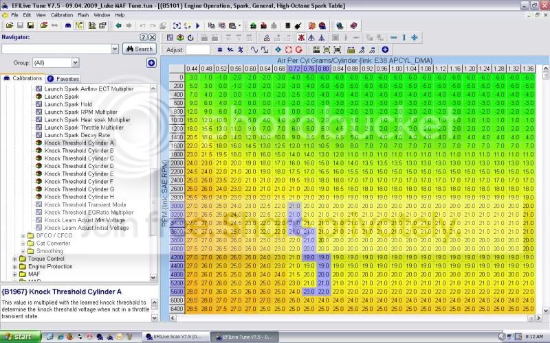 L98 Spark timing and E38 knock sensitivity